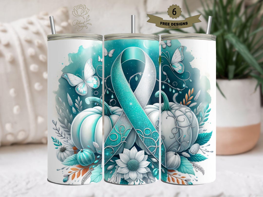 Teal and White Pumpkin Ribbon Awareness Cervical Cancer Survivor ...