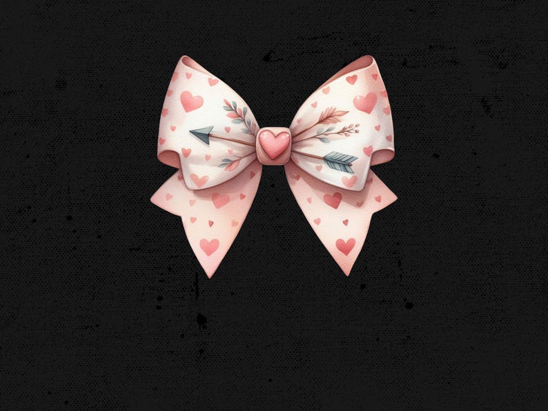 Valentines Day Bow Clipart, Pink Heart Bow Printable, Digital Download ...