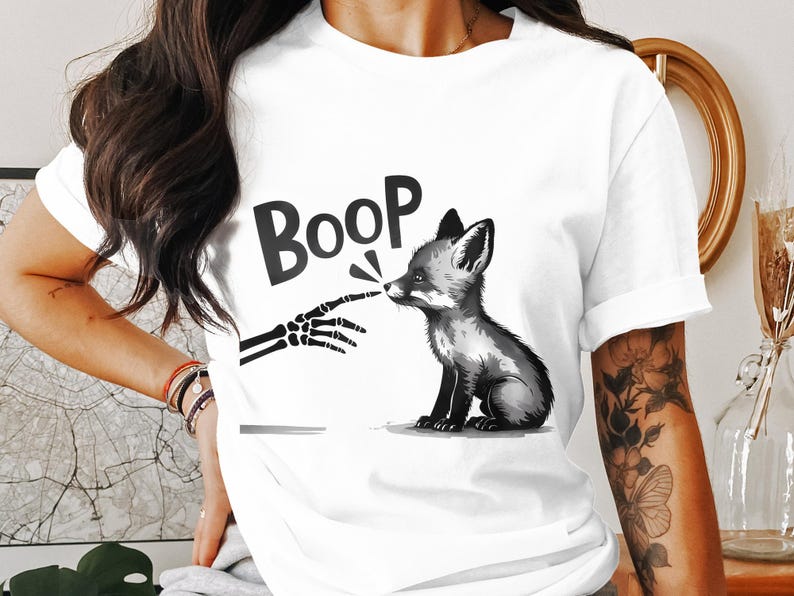 Cute Fox Boop Digital Art Print, Cute Animal Illustration, Black and ...