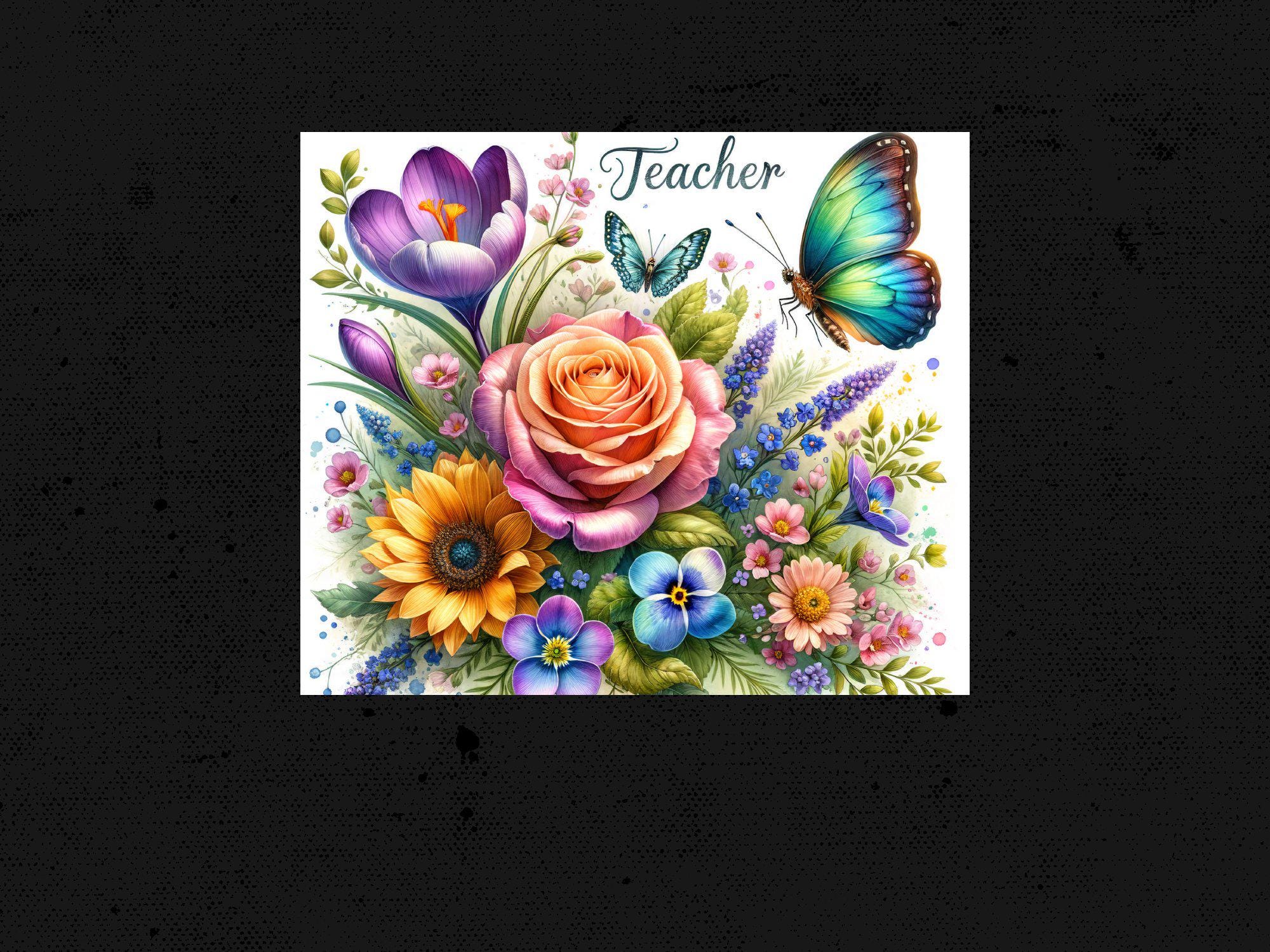 Digital Floral Teacher Design PNG, Butterflies and Flowers Illustration ...