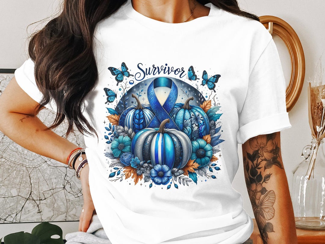 Blue Pumpkin Colorectal Cancer Awareness Sublimation Design, Butterfly ...