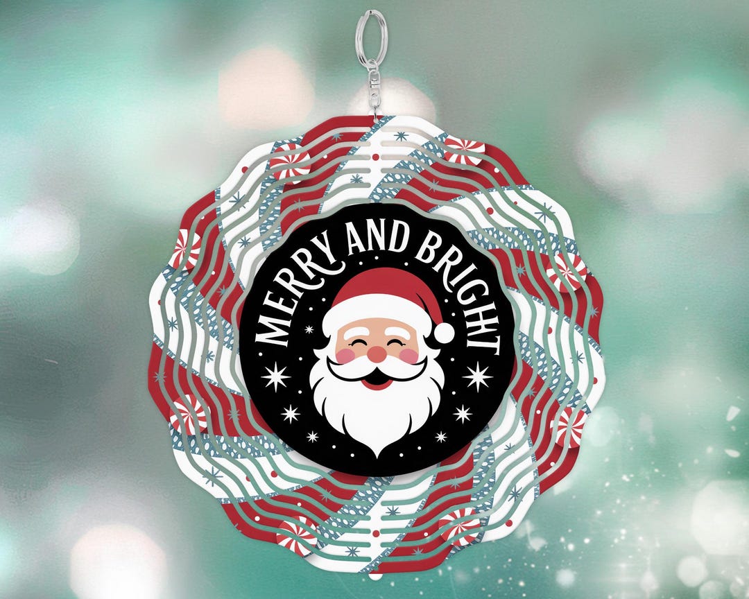 Merry and Bright Santa PNG, Wind Spinner Sublimation Design, Christmas ...