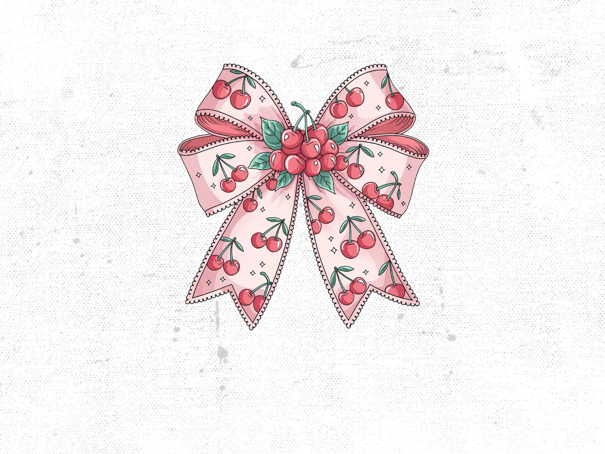 Cute Cherry Bow PNG for Sublimation, Pink Bow With Cherries Digital ...