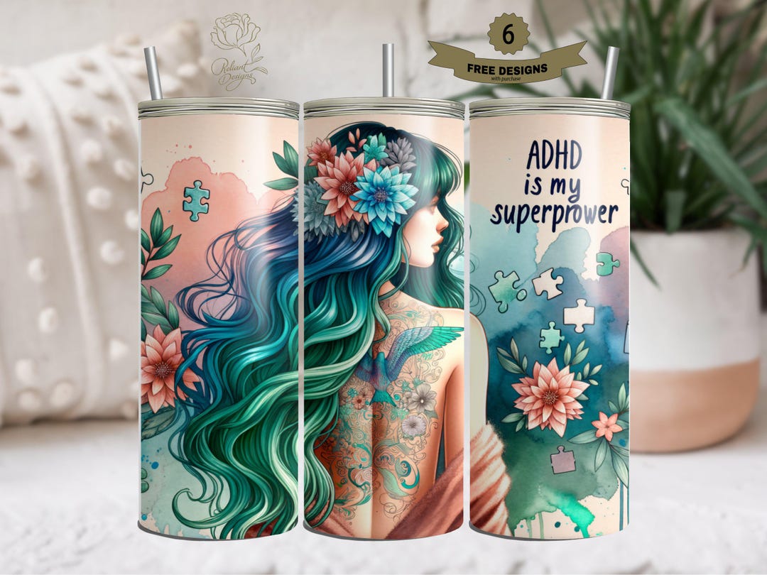 ADHD is My Superpower Awareness 20oz Skinny Tumbler Wrap Design ...
