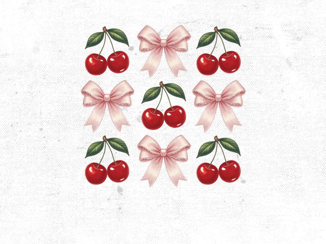 Retro Cherry Designs PNG for Sublimation, Vintage Pink Bows and Red ...