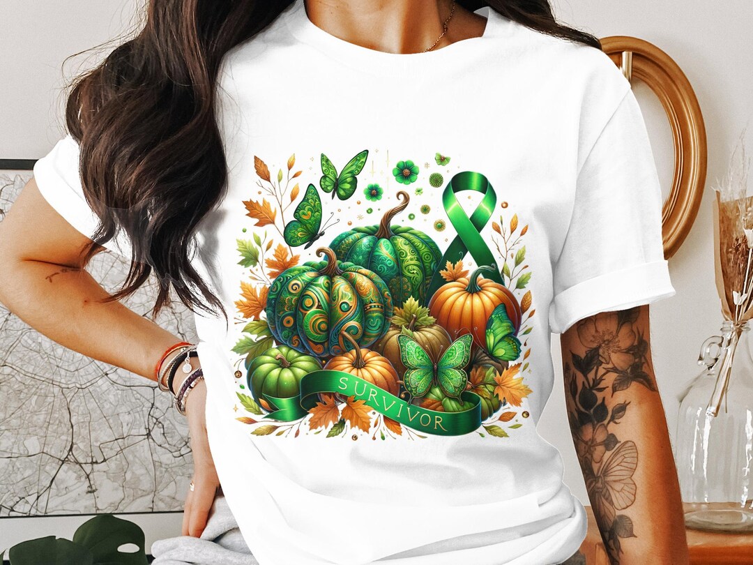 Liver Cancer Awareness Ribbon, Fall Pumpkins and Butterflies, Survivor ...