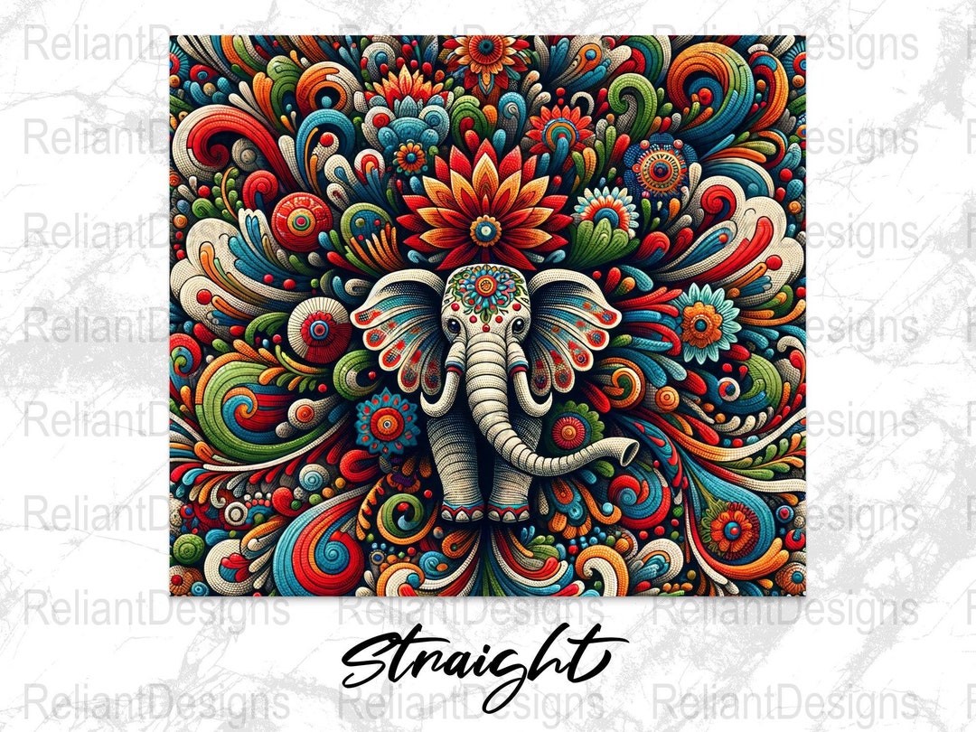 Embroidered Elephant 20 Oz Skinny Tumbler Sublimation Design Digital ...