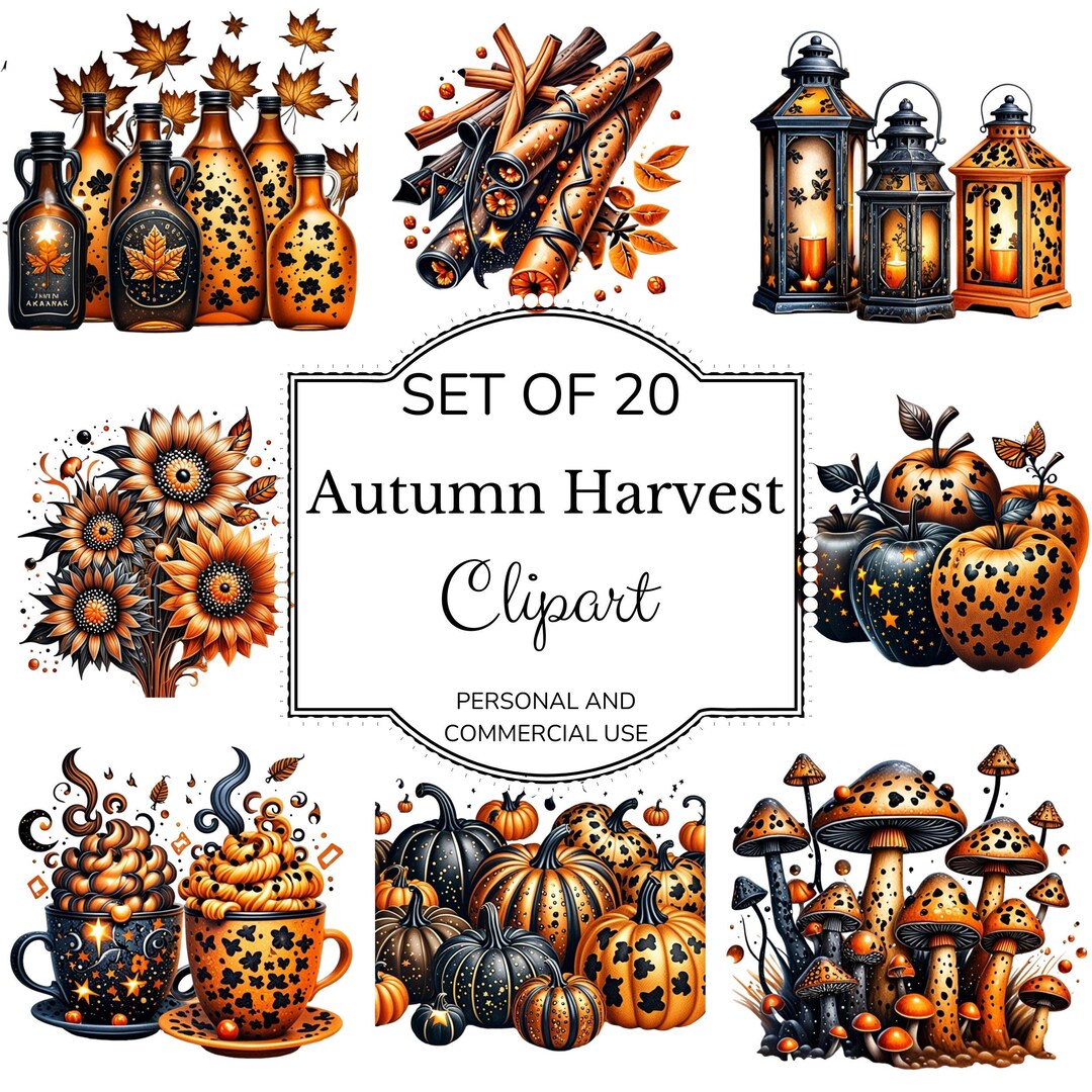 Autumn Harvest Collection Clipart, Autumn Harvest PNG Set, Instant ...
