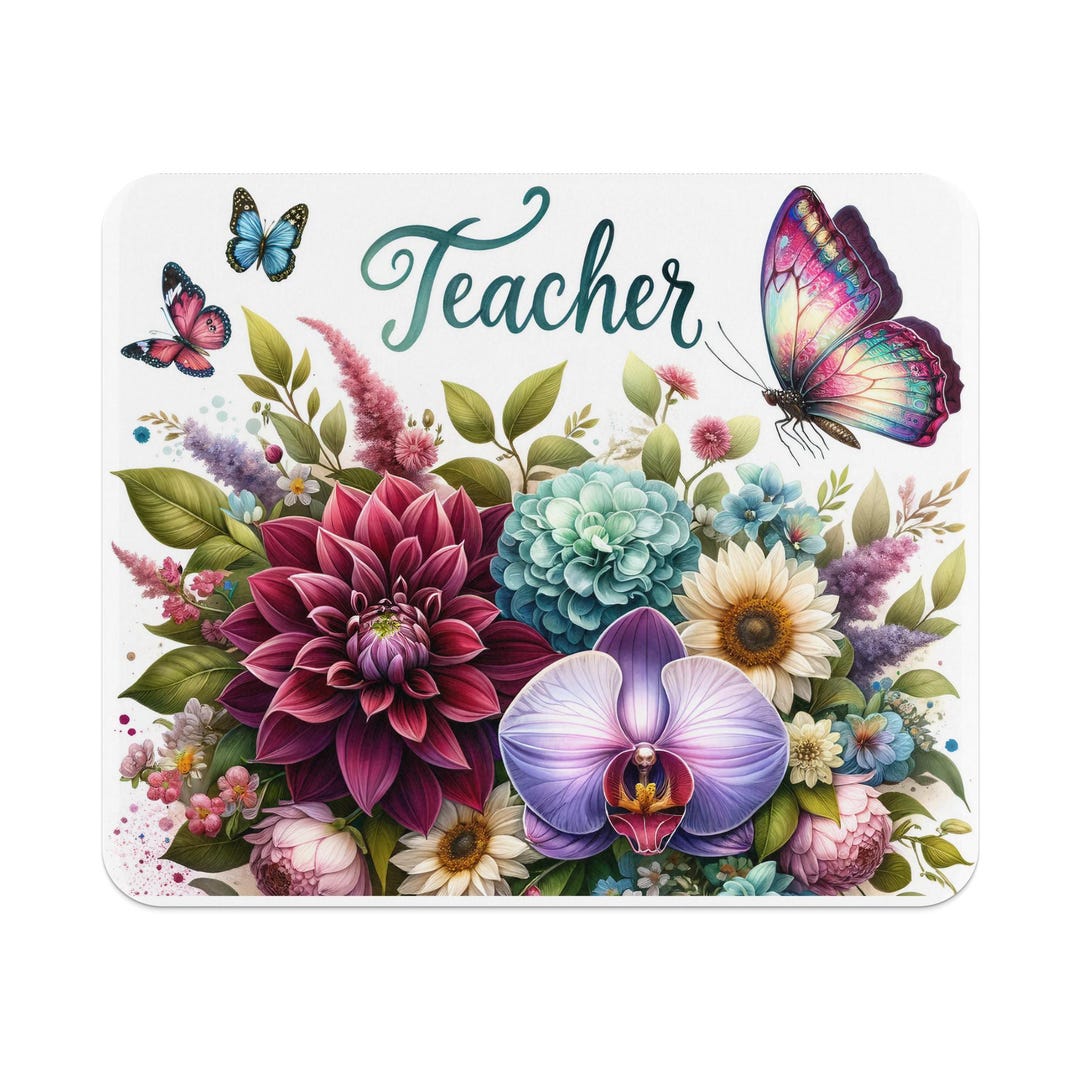 Digital Floral Teacher Design PNG, Butterflies and Flowers Illustration ...