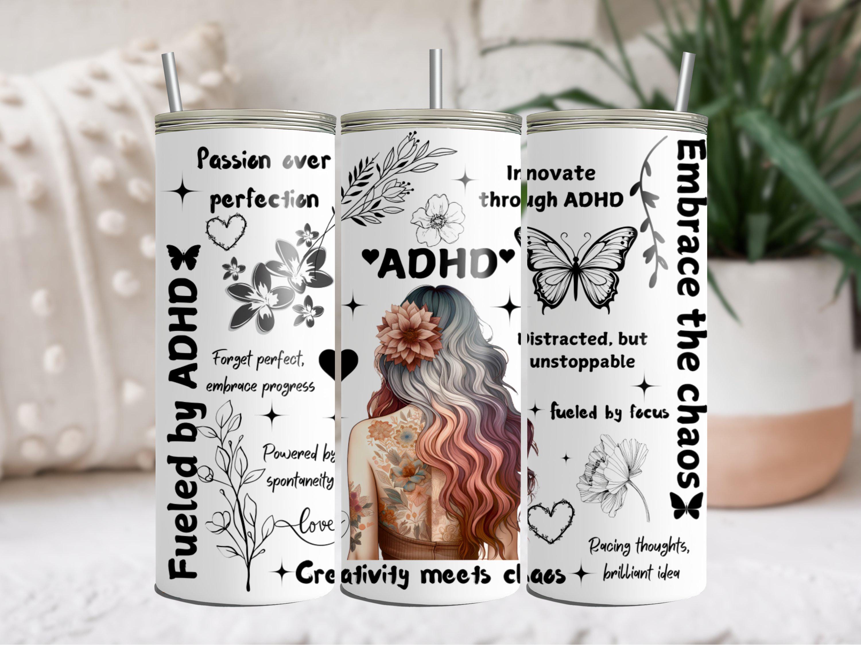 ADHD Awareness 20oz Skinny Tumbler Wrap Design, Neurodivergent PNG ...
