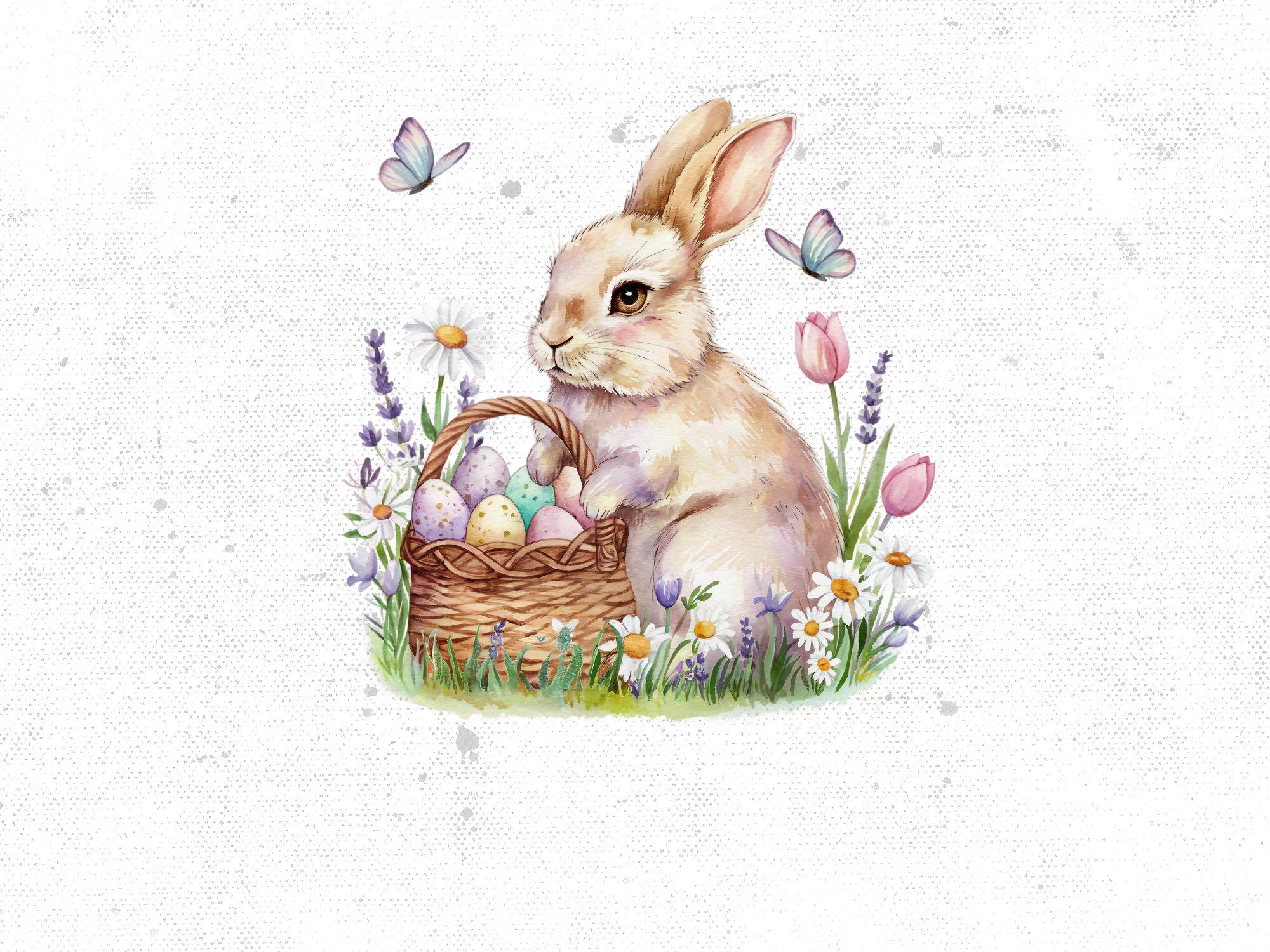 Easter Bunny With Basket PNG, Spring Flowers and Eggs Sublimation ...