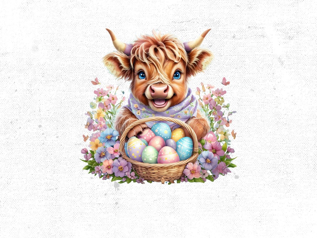 Easter PNG Best Seller, Highland Cow With Easter Eggs, Spring Floral ...