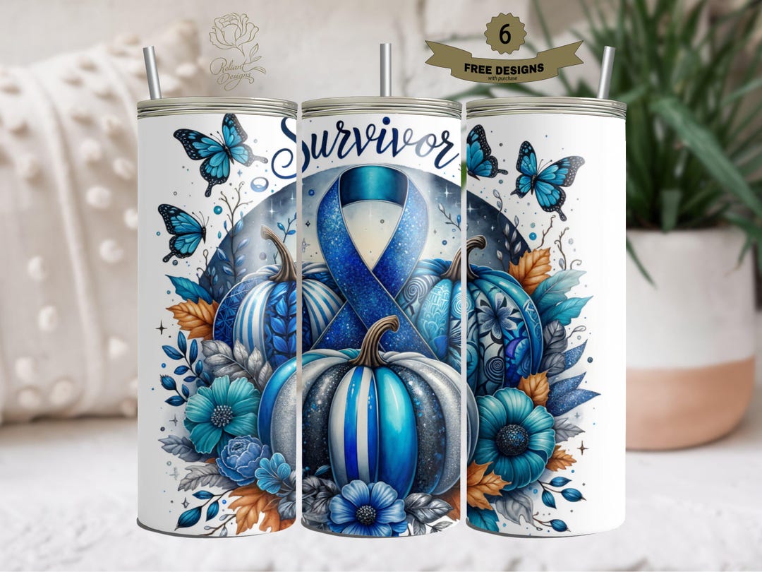 Blue Pumpkin Ribbon Awareness Colon Cancer Survivor Tumbler Wrap 20 Oz ...