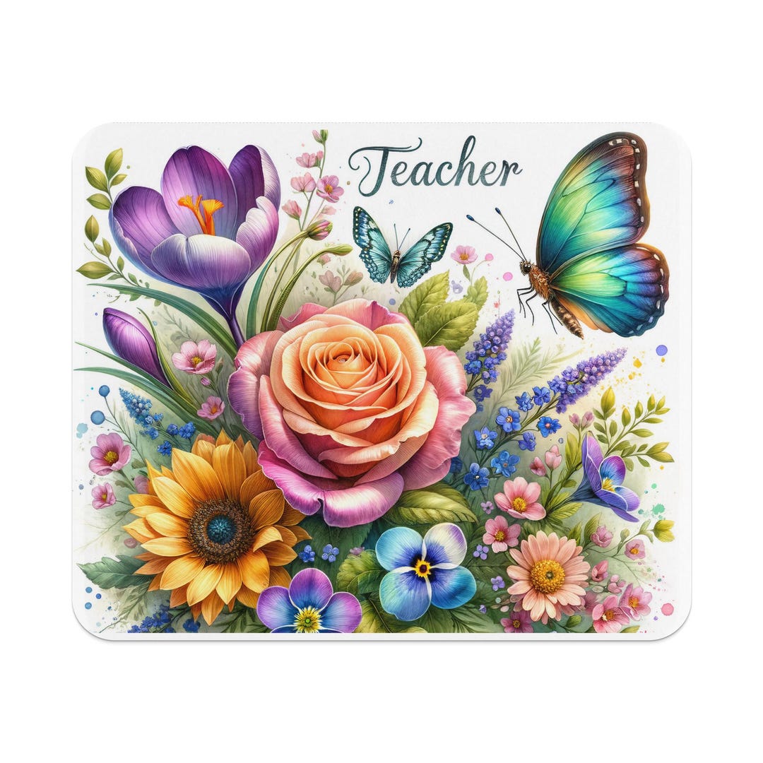 Digital Floral Teacher Design PNG, Butterflies and Flowers Illustration ...