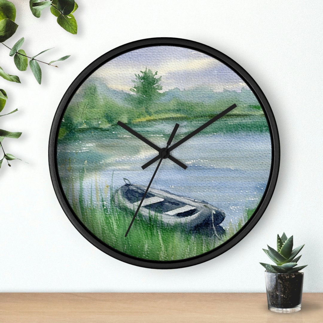 Beautiful, Unique Nature Inspired, Canoe and Lake Scene Wall Clock ...