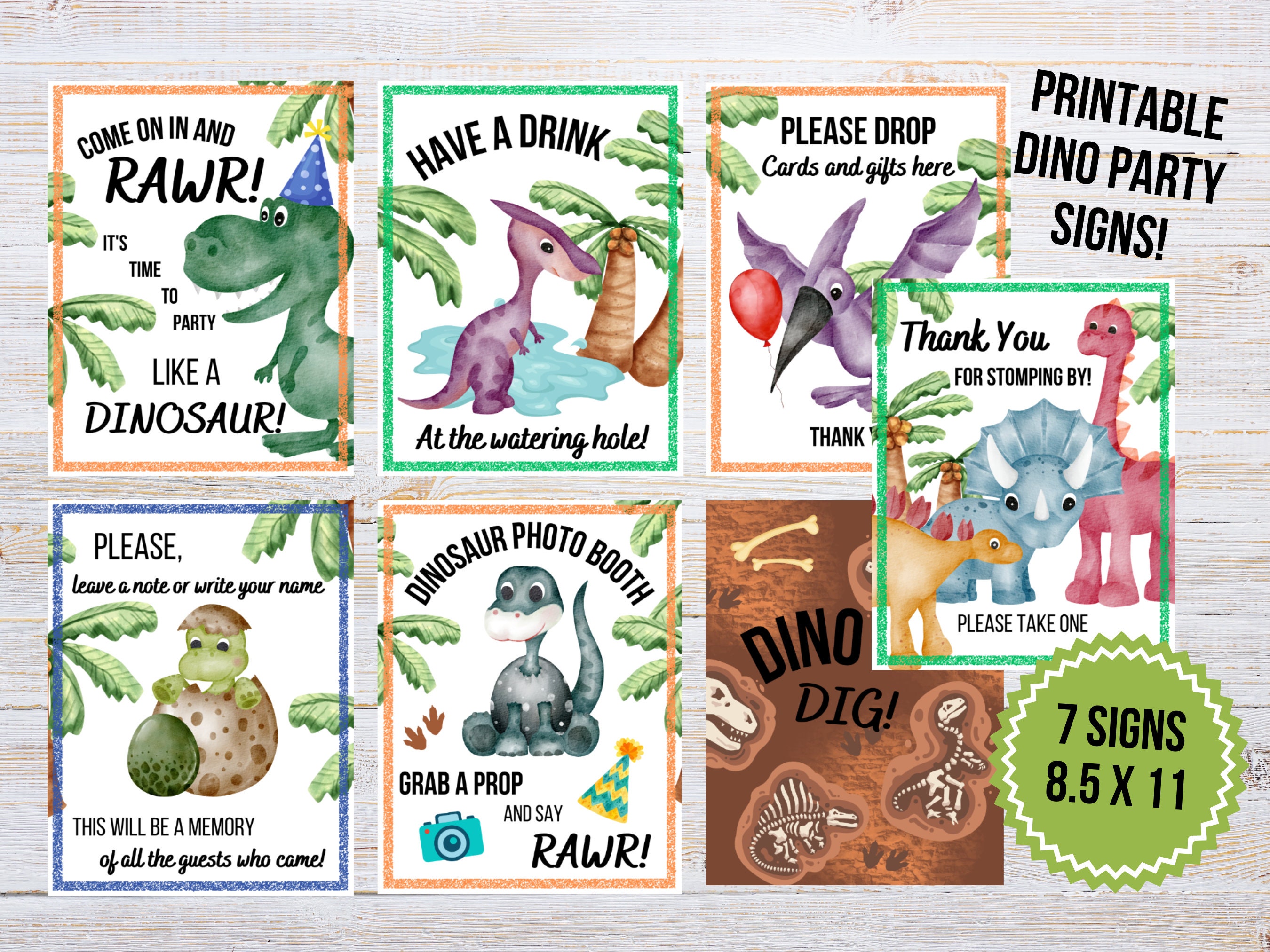 Dinosaur Party Signs, Printable Party Signs, Dinosaur Signs, Dinosaur ...
