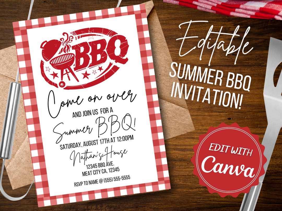 Summer Bbq Invitation, Bbq Invite, Pool Party, Summer Invitation, Bbq ...