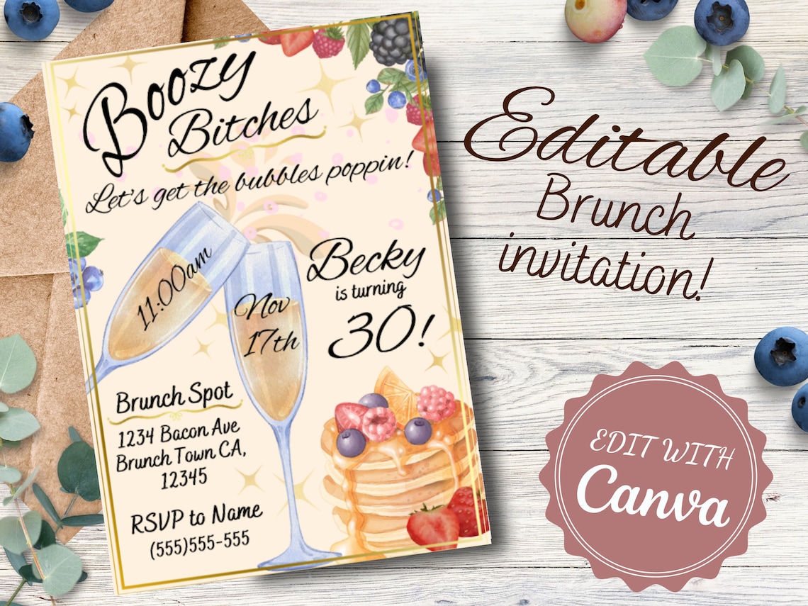 Brunch Invitations, Birthday Brunch Invites, Editable Template ...