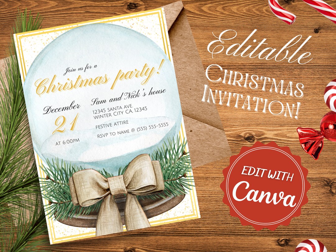Snow Globe Christmas Invitation, Editable Christmas Invitation ...