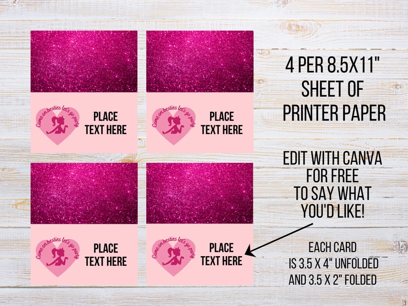 Editable Party Placement Cards: Pink Theme (digital Download) - Etsy