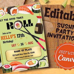 Sushi Party Invitation, Birthday Sushi Invitation, Sushi Birthday Party ...