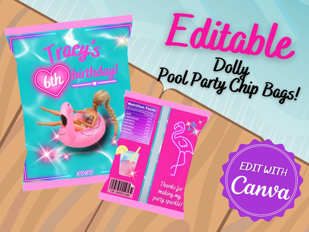 Dolly Pool Party Chip Bag Templates, Party Decor, Summer - Etsy