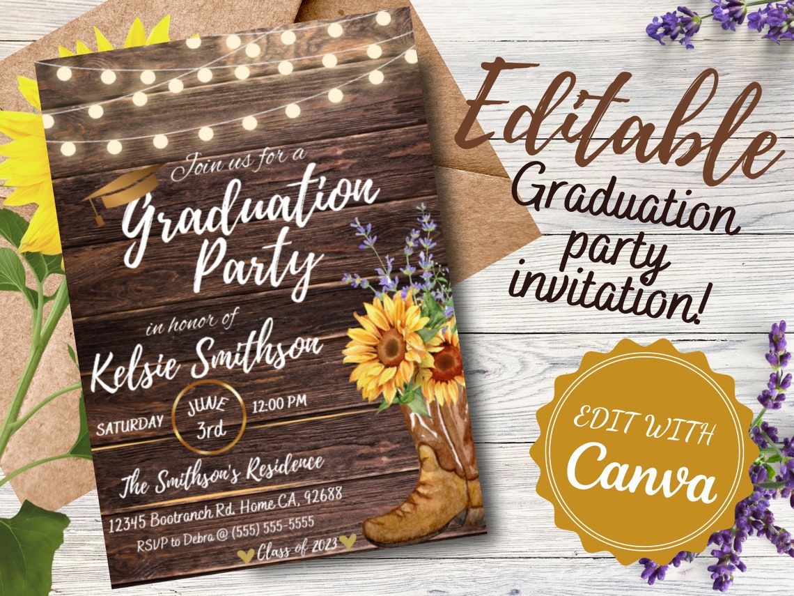 Western Graduation Party Invitation, Sunflower Graduation Invitation ...