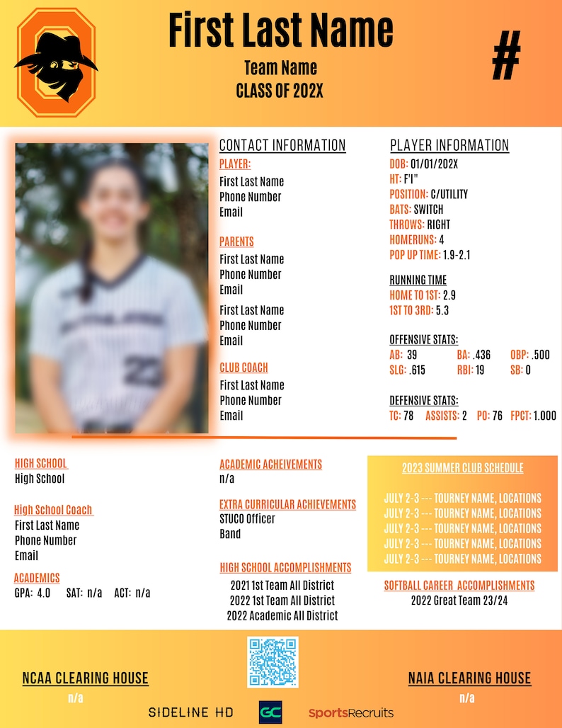 Individual Profile Sheet | College Recruiting | Softball Baseball ...