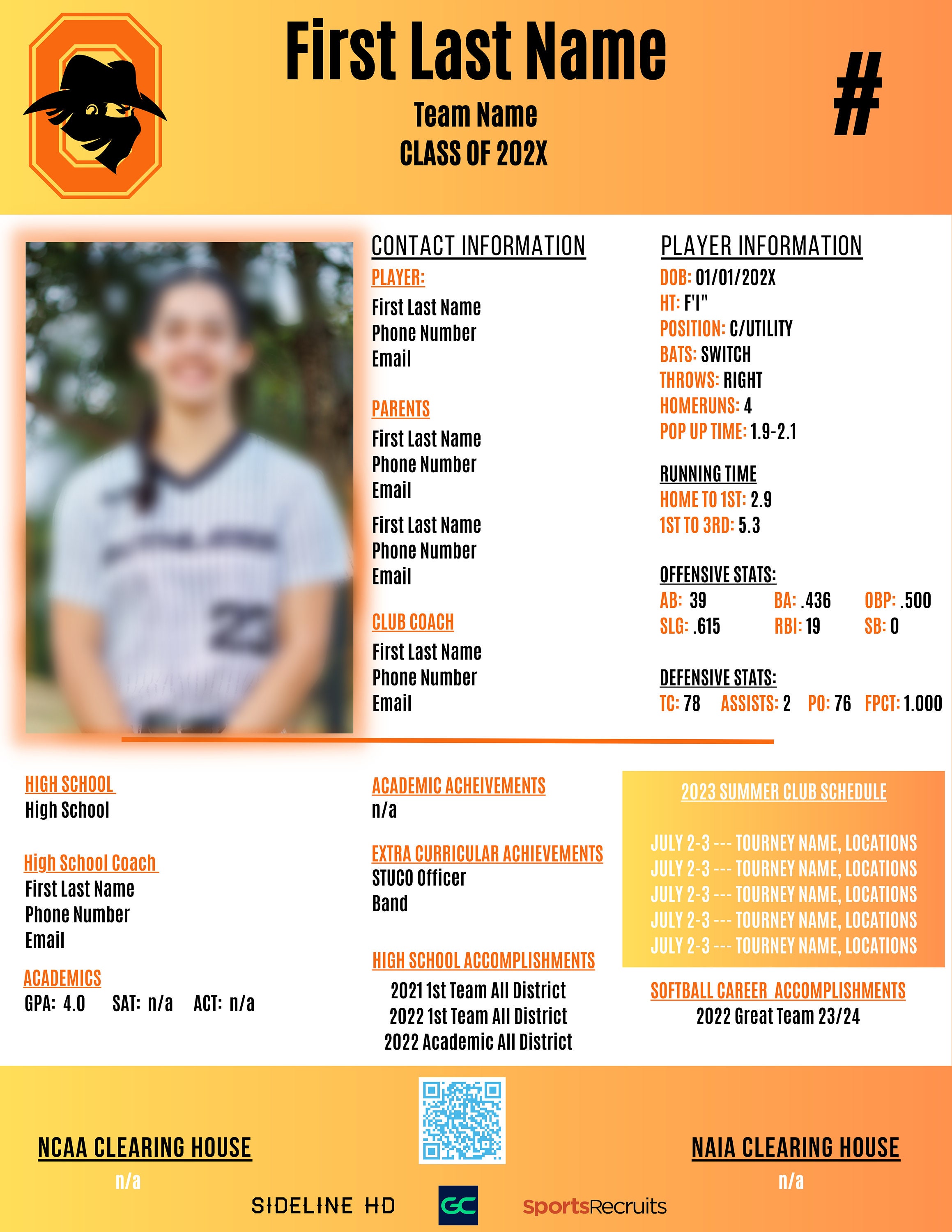 Individual Profile Sheet | College Recruiting | Softball Baseball ...