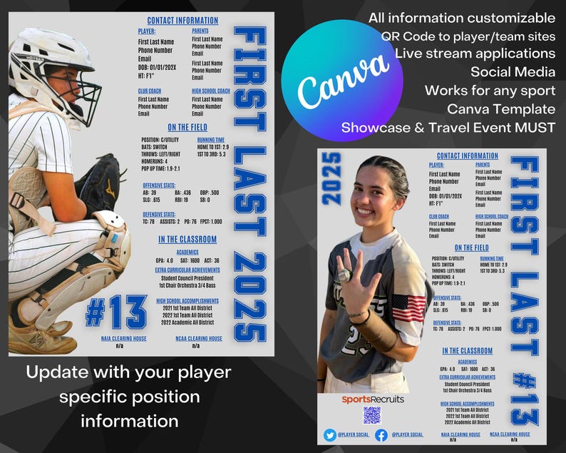 Individual Profile Sheet Photo College Recruiting | Softball Baseball ...