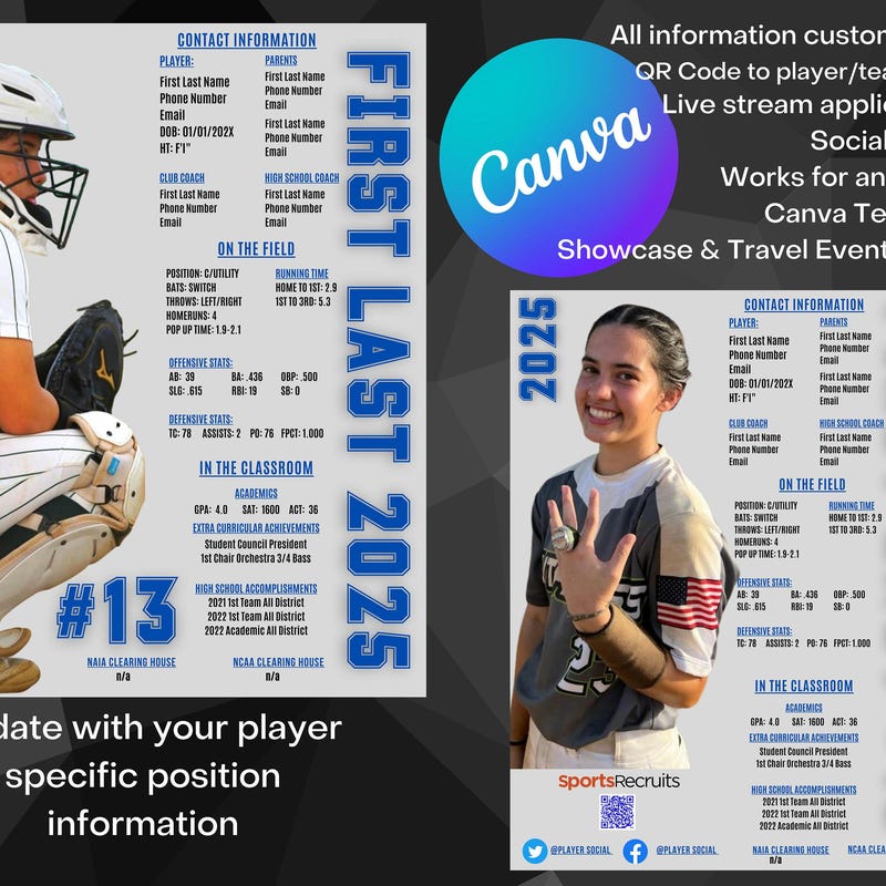 Softball Player Profile Template - Etsy