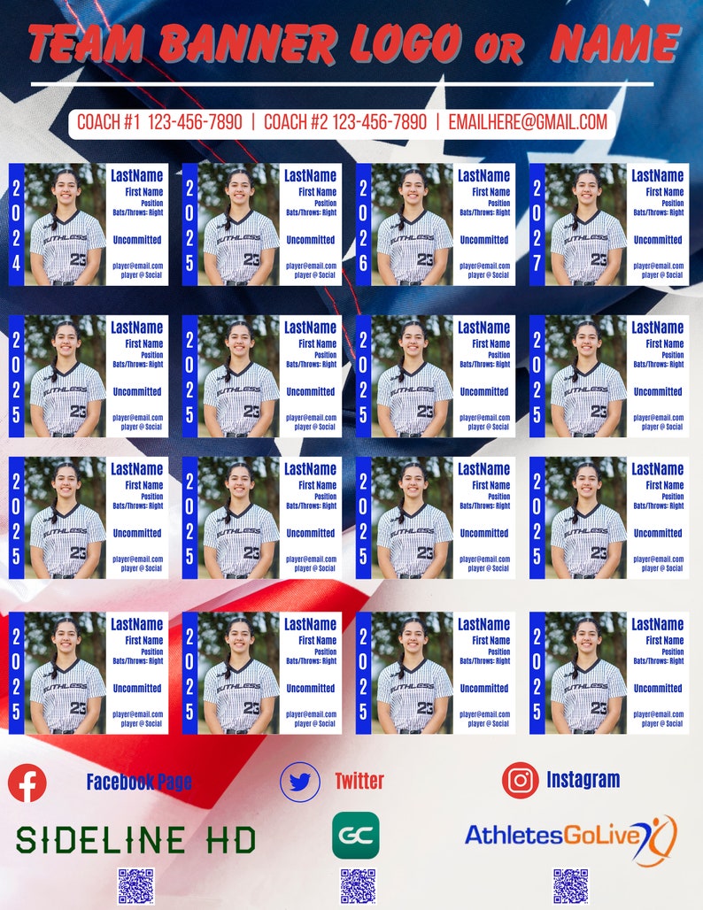 Travel Team Softball Roster Baseball College Recruiting Editable ...