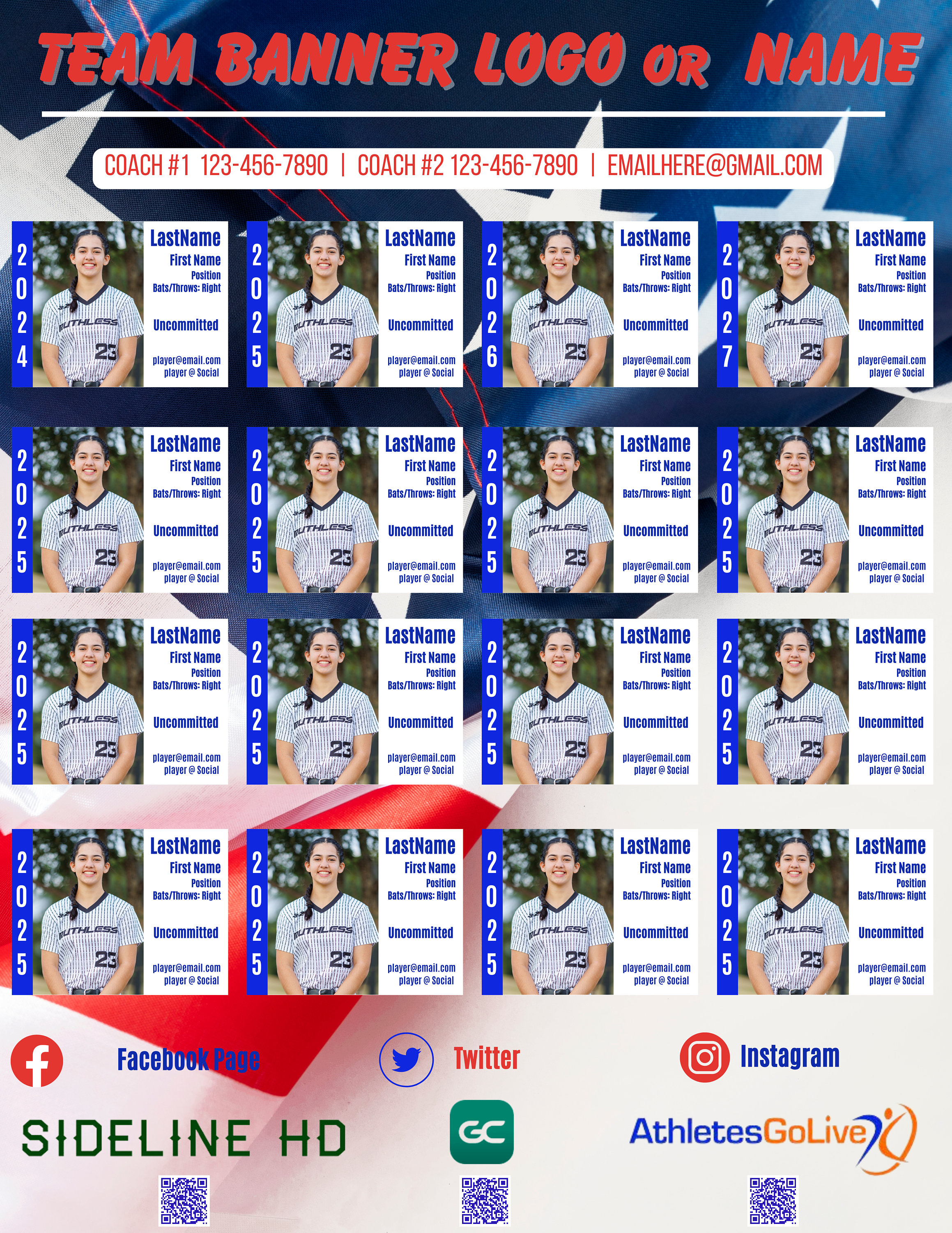 Travel Team Softball Roster Baseball College Recruiting Editable ...