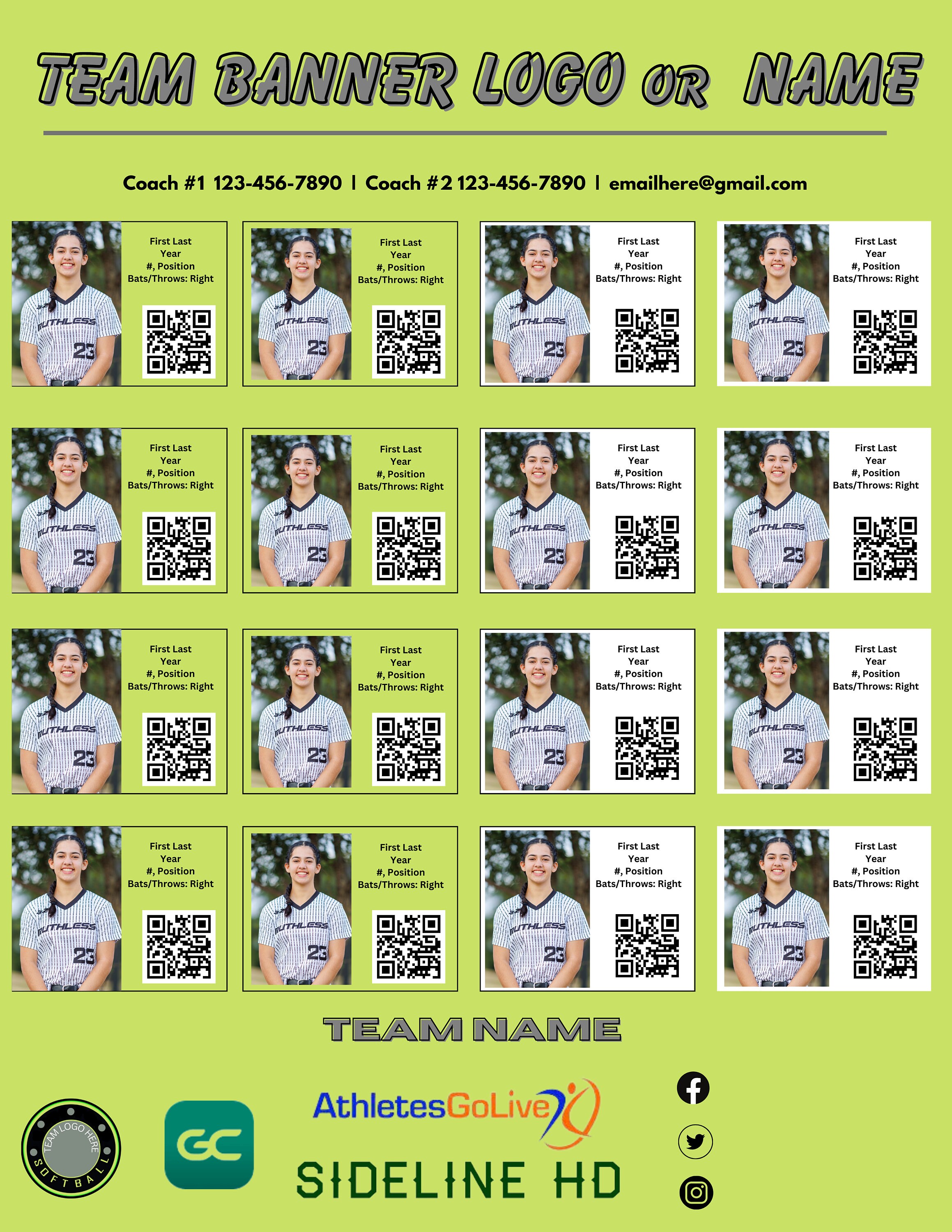 Travel Team Softball Roster Baseball College Recruiting Editable ...