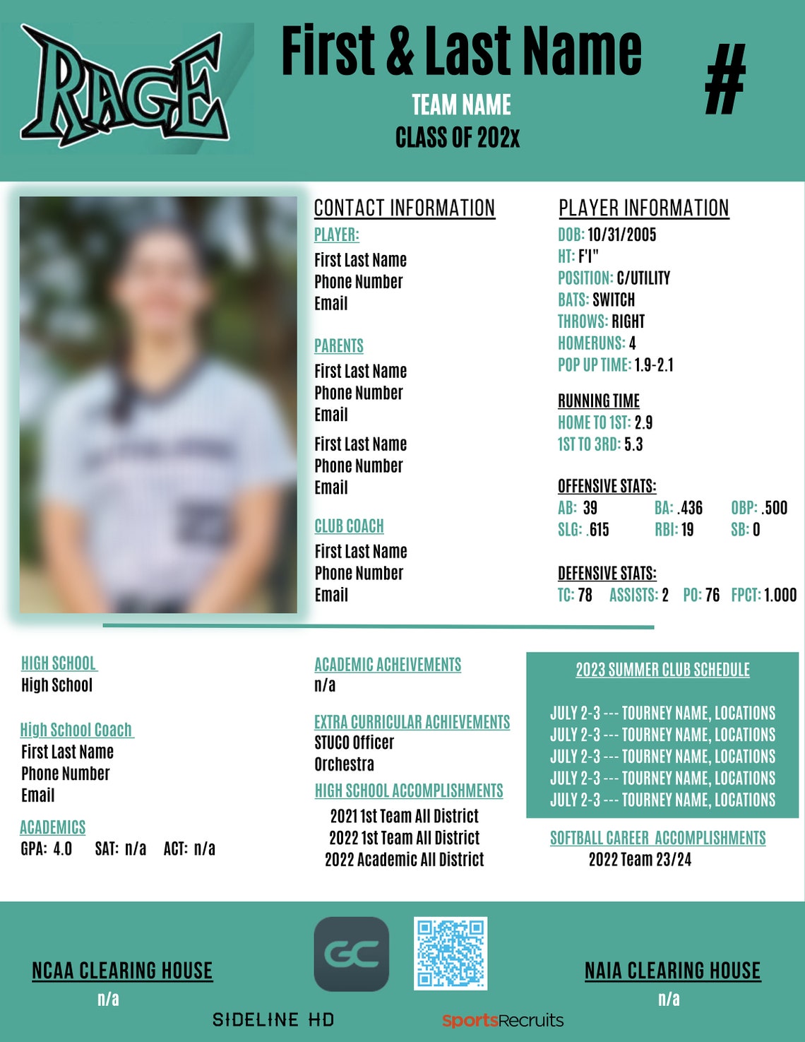 Individual Profile Sheet | College Recruiting | Softball Baseball ...