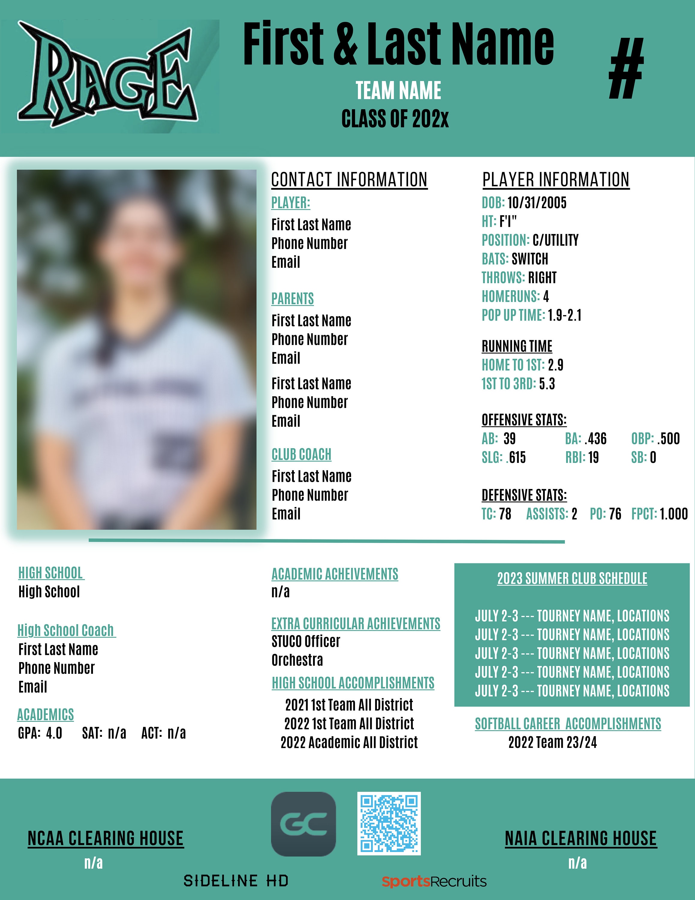 Individual Profile Sheet | College Recruiting | Softball Baseball ...