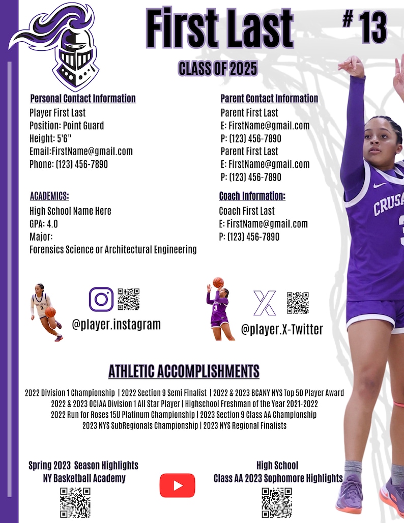 Individual Basketball Profile Sheet College Recruiting | Sports Resume ...