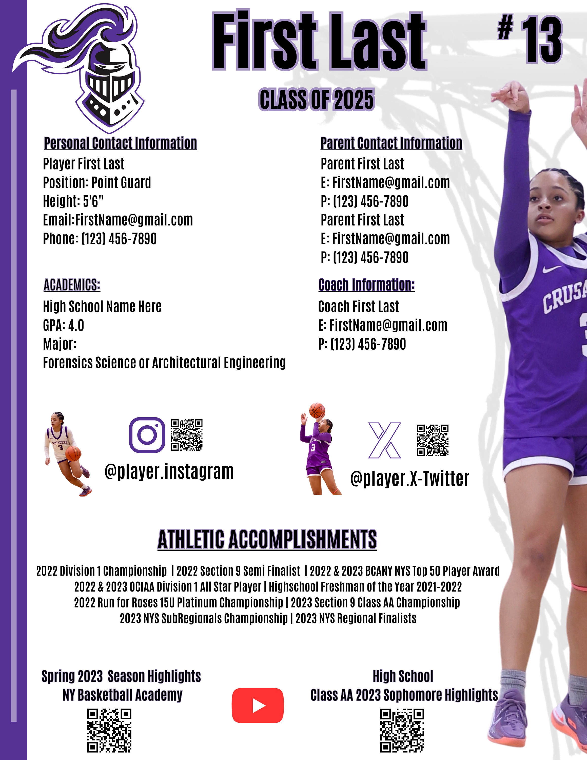 Individual Basketball Profile Sheet College Recruiting | Sports Resume ...