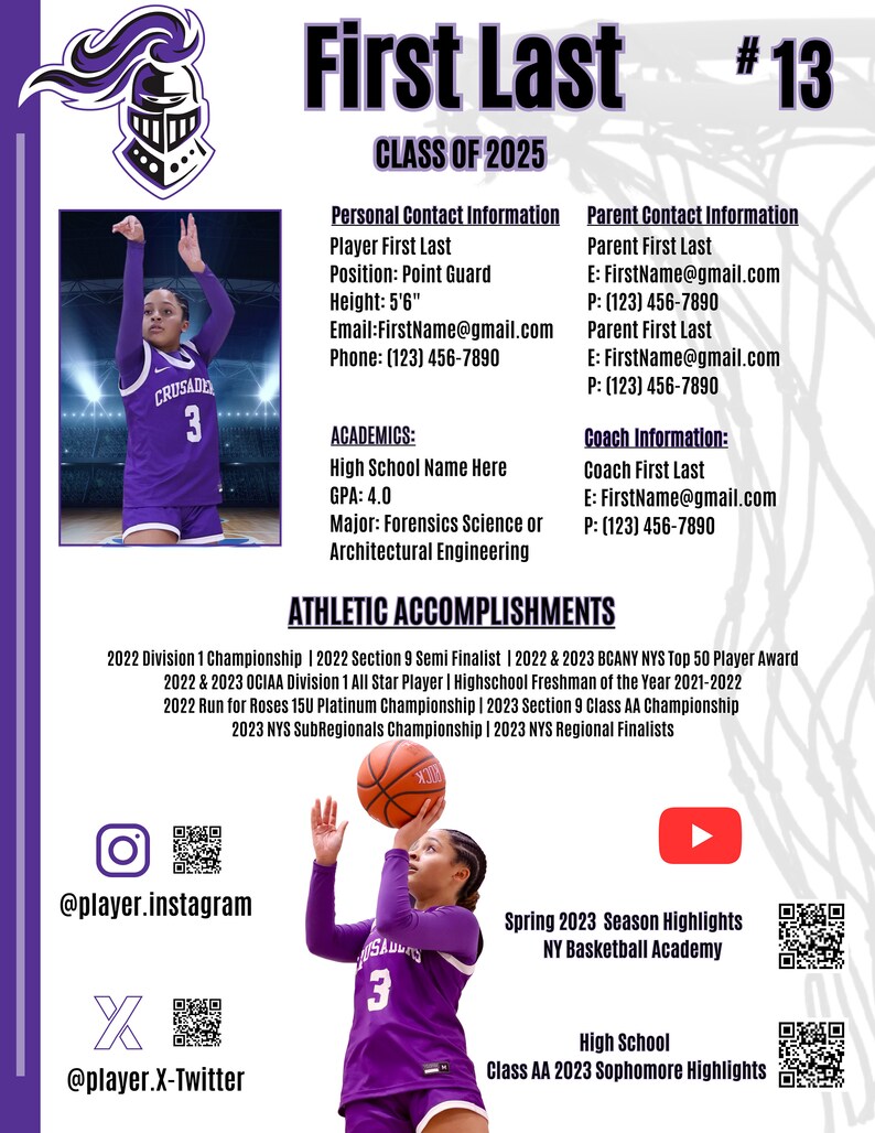 Individual Basketball Profile Sheet College Recruiting | Sports Resume ...