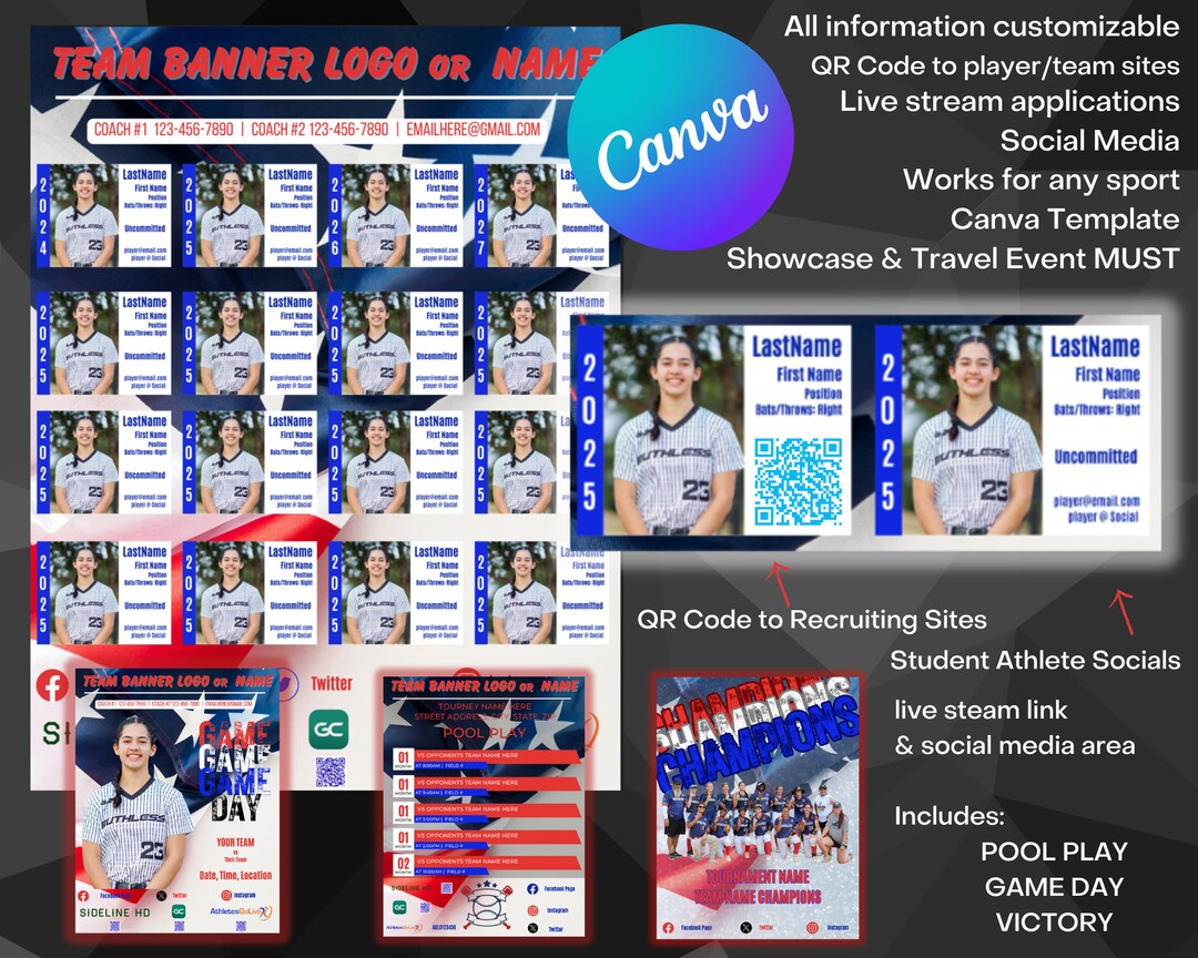 16 Player Travel Team Softball Roster College Recruiting Editable ...