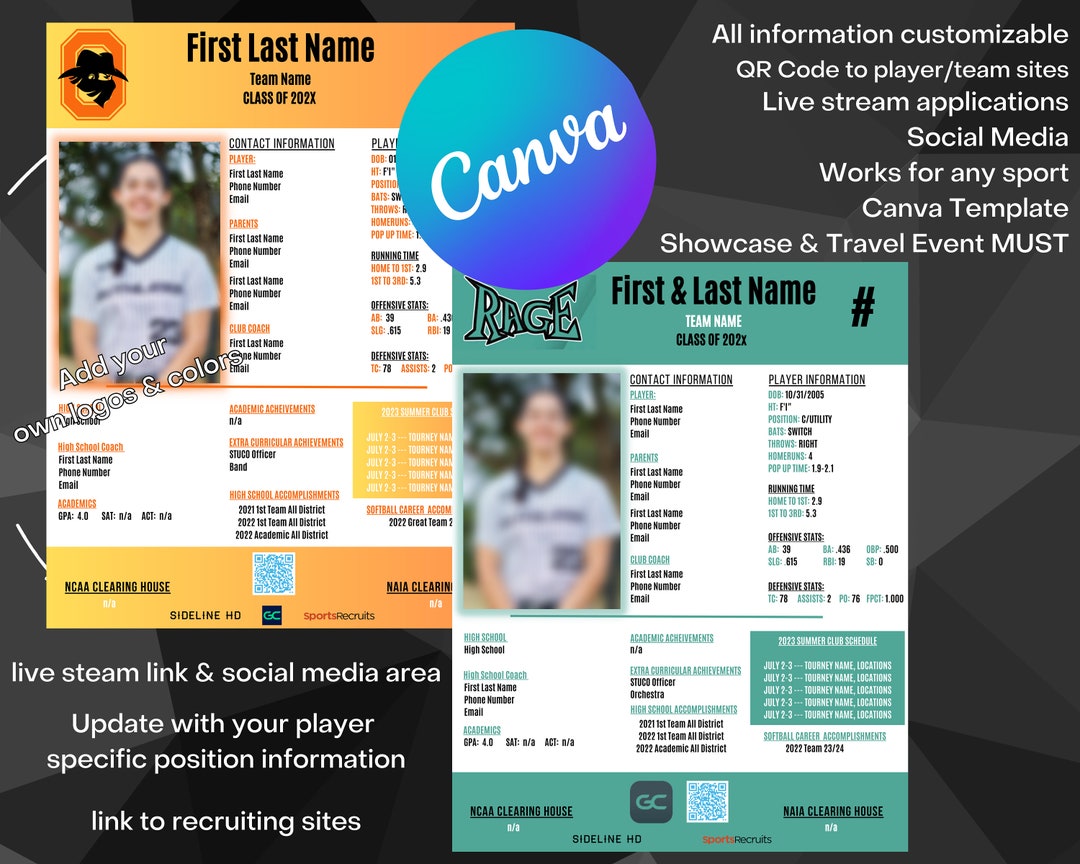Individual Profile Sheet College Recruiting Softball Baseball