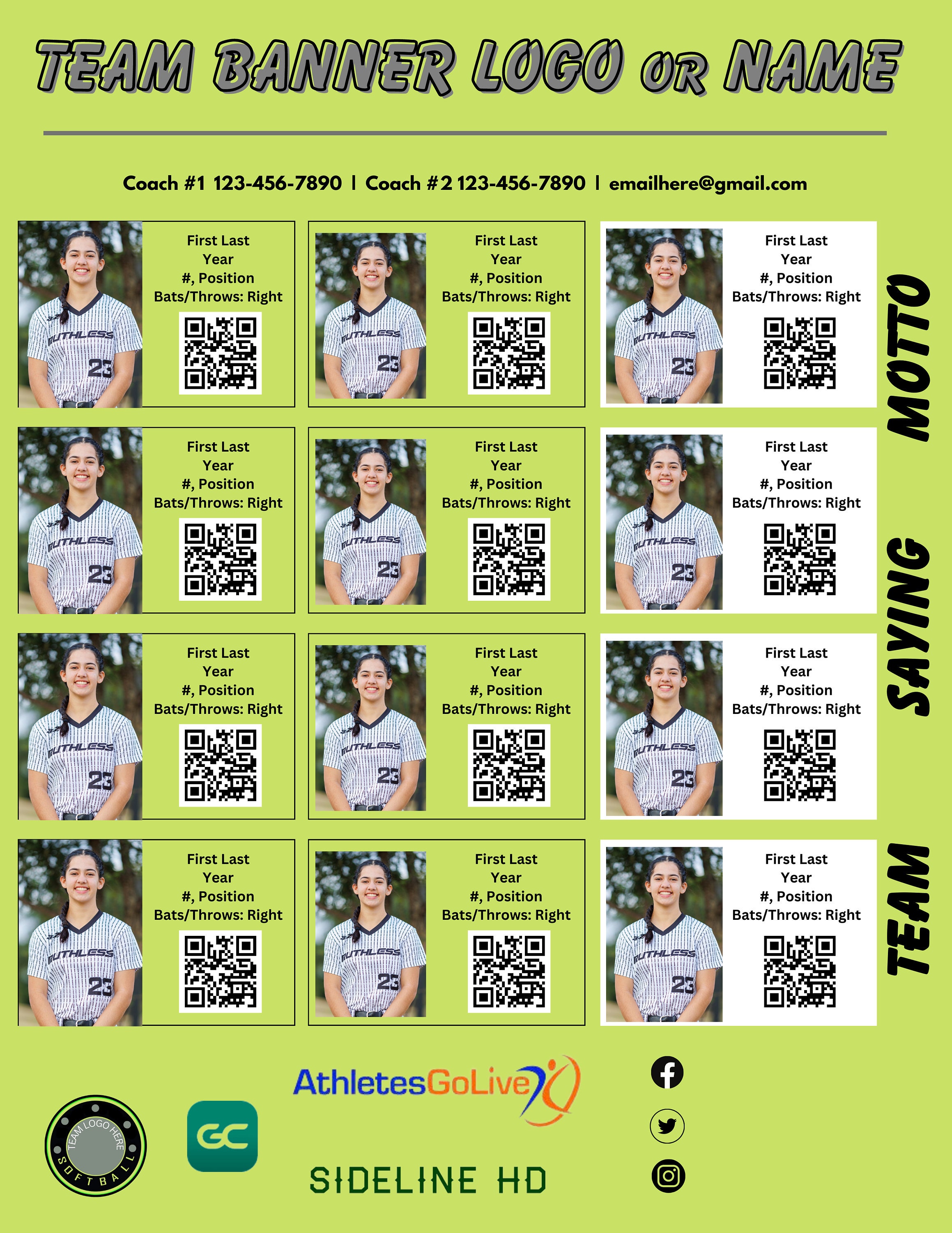 Travel Team Softball Roster Baseball College Recruiting Editable ...