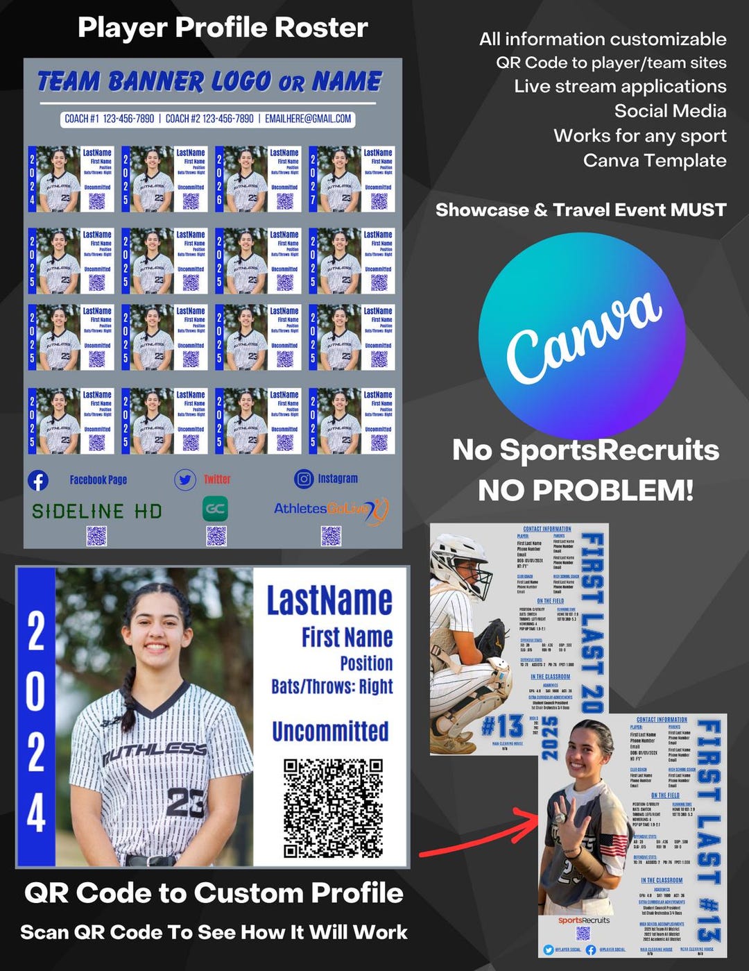 Travel Team Softball Roster Baseball College Recruiting Editable ...