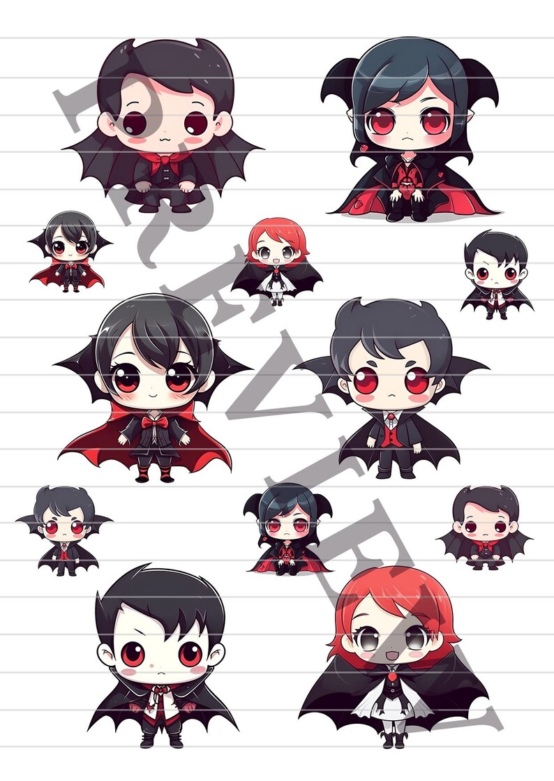 Cute Vampire Clipart / Stickers - Digital Instant Download - 6 Gothic ...