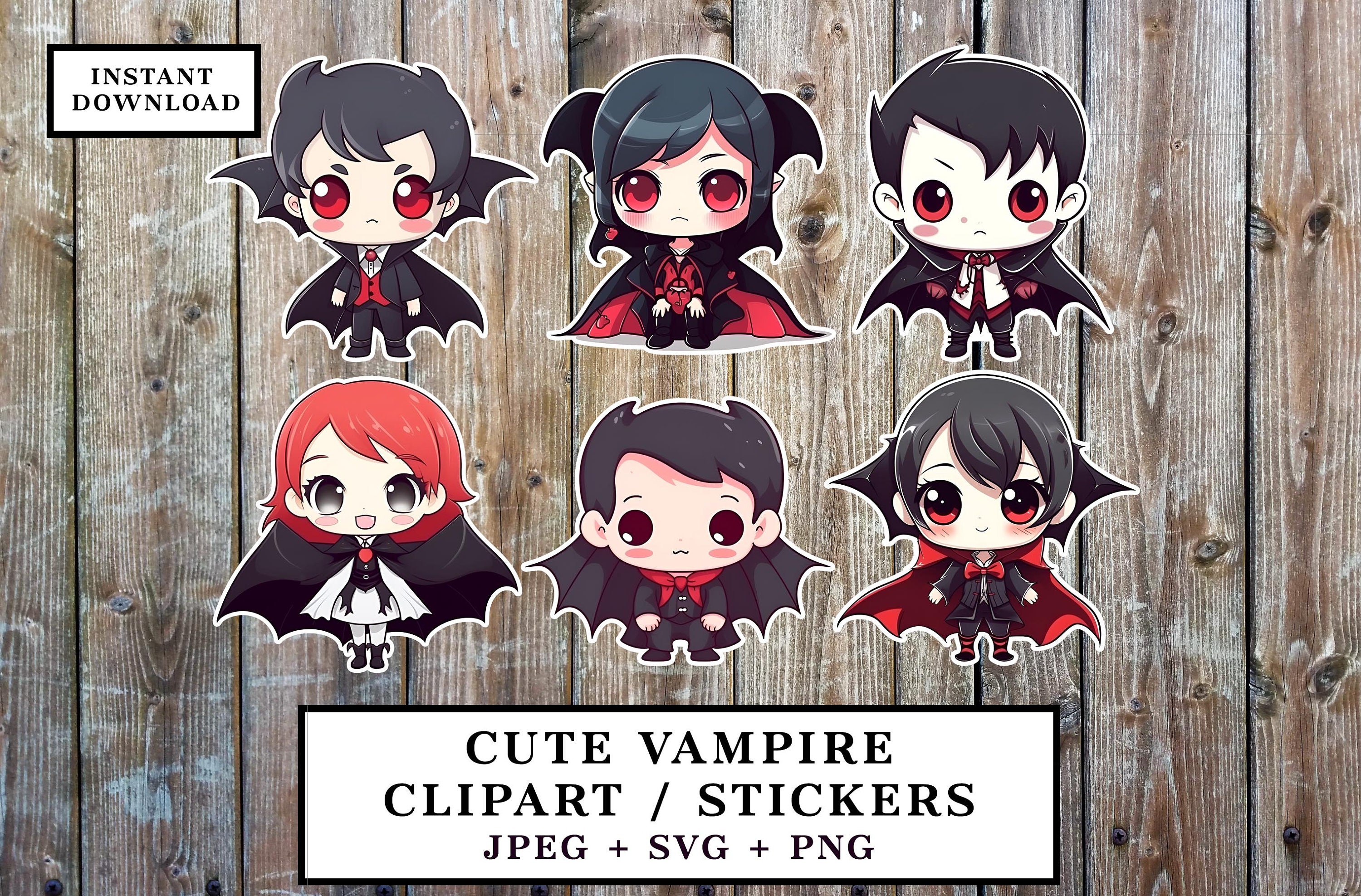 Cute Vampire Clipart / Stickers - Digital Instant Download - 6 Gothic ...