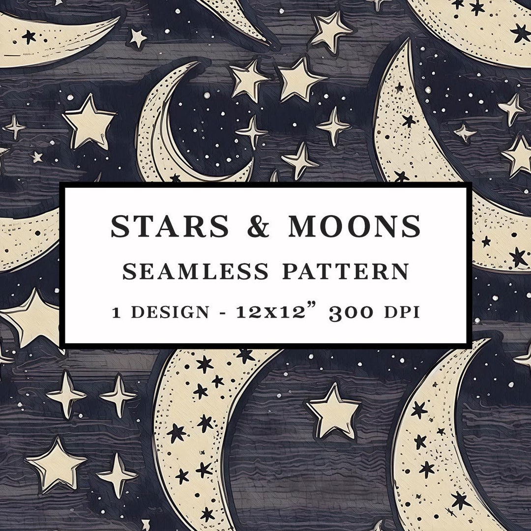 Stars & Moons Vintage Style Seamless Pattern No1 - DIGITAL DOWNLOAD ...