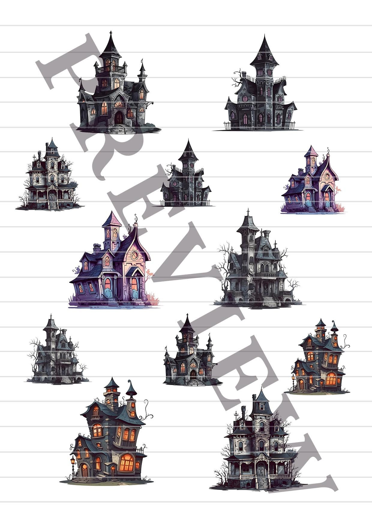 Haunted House Clipart / Stickers - Digital Instant Download - 6 ...