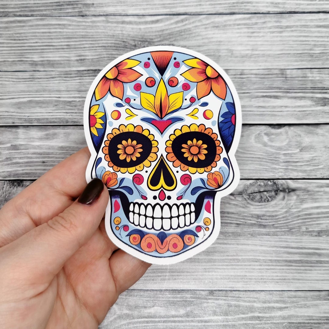 Sugar Skull Vinyl Sticker // Day of the Dead Bright Colorful Sticker ...