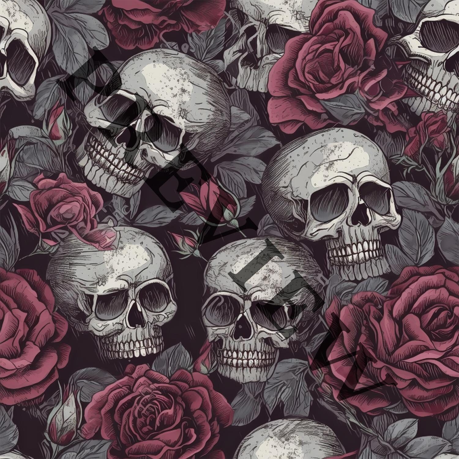 Skulls & Roses Pattern DIGITAL DOWNLOAD 10 Colours 12x12 Inches JPEG ...