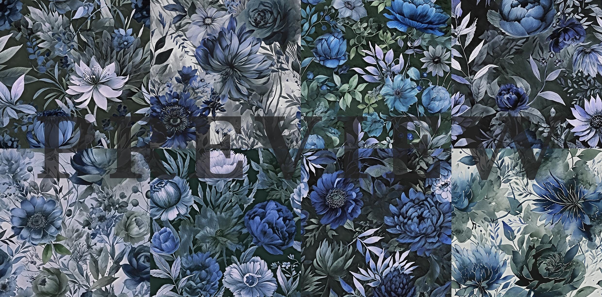 Gothic Watercolour Floral Blue Pattern - DIGITAL DOWNLOAD - 8 Designs ...